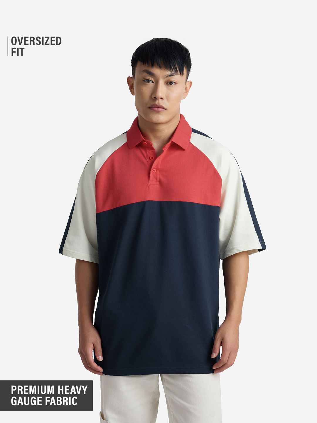 Buy Solids: Pink & Navy Logo Oversized Polo Online