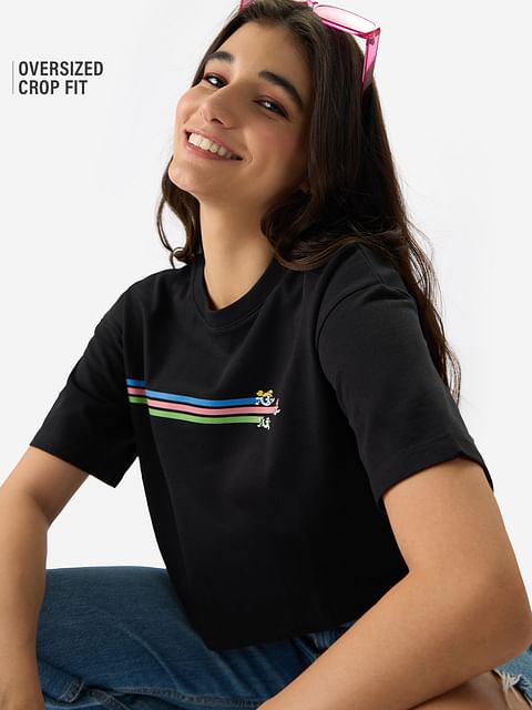 Buy Powerpuff Girls Saving The Day Women Oversized Cropped T Shirts