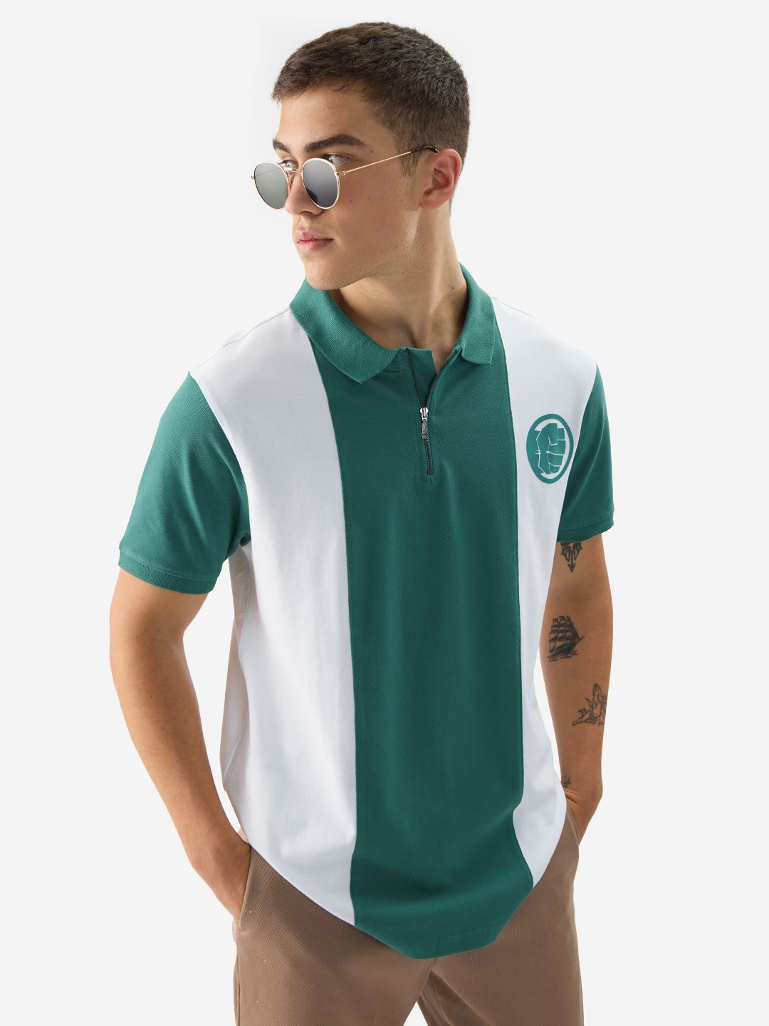 Buy Hulk: Logo (Colourblock) Men Zipper Polos Online