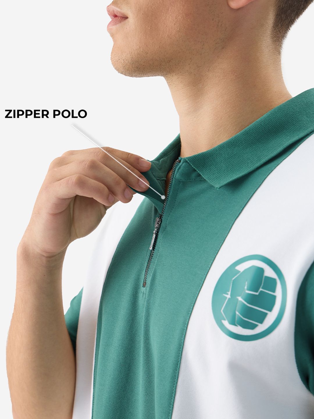 Buy Hulk: Logo (Colourblock) Men Zipper Polos Online