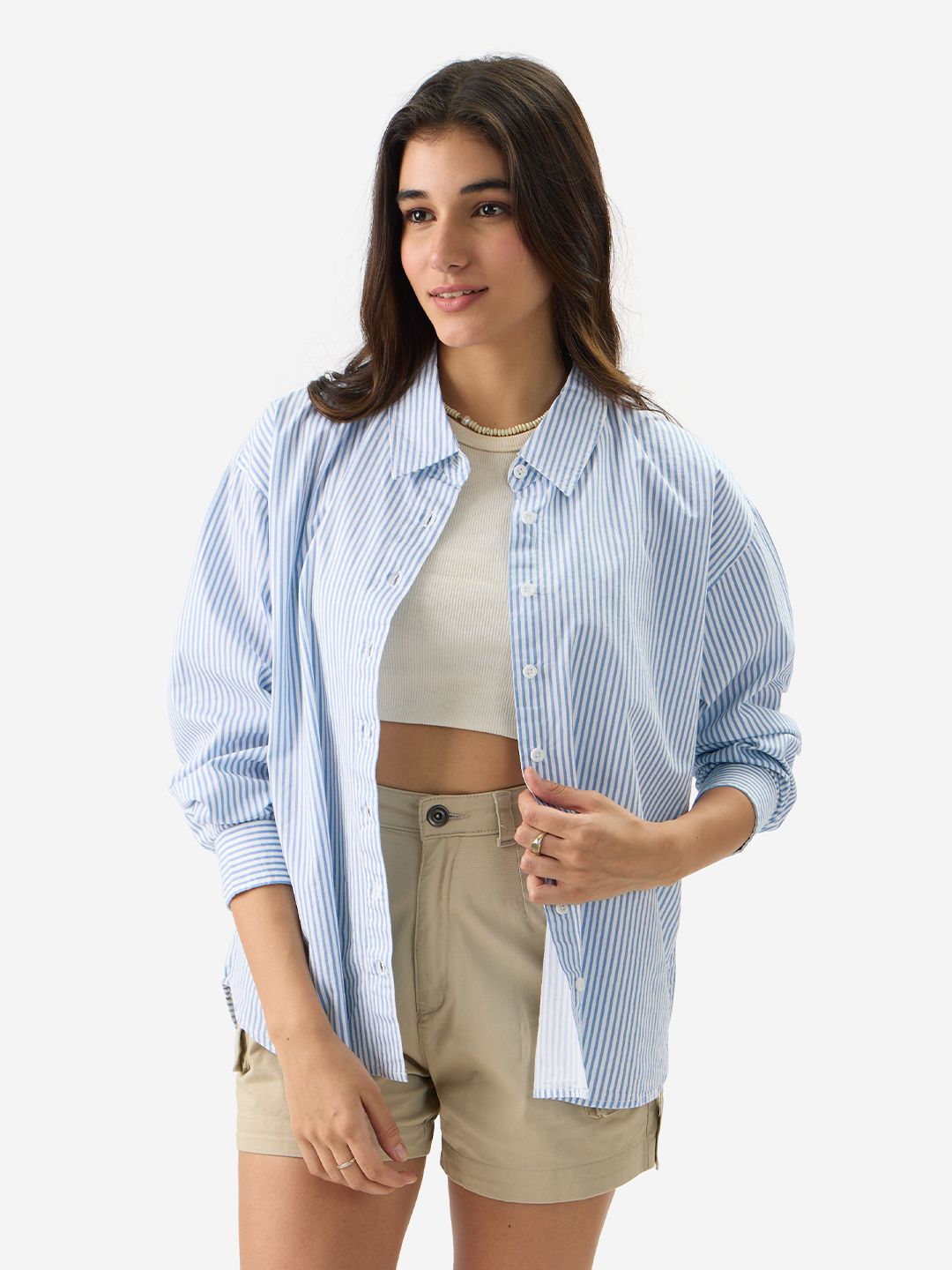Buy Solids: Blue Stripes Boyfriend Shirt Womens Online