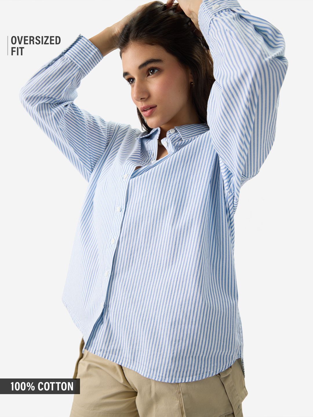 Buy Solids: Blue Stripes Boyfriend Shirt Womens Online