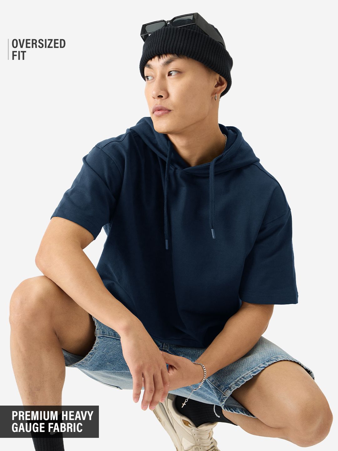 Buy Solidi: Navy Oversized Hooded T-Shirt Online