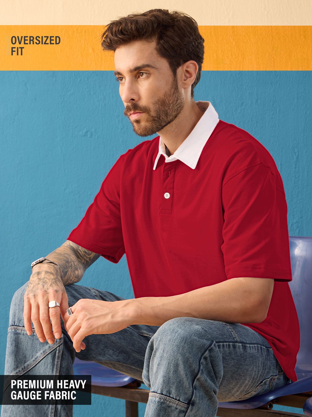 Buy Solid: Brick Red Men Overized Polos Online