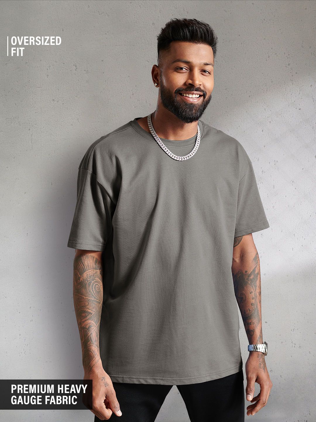 Buy Solids: Smoke Grey Oversized T-Shirts Online