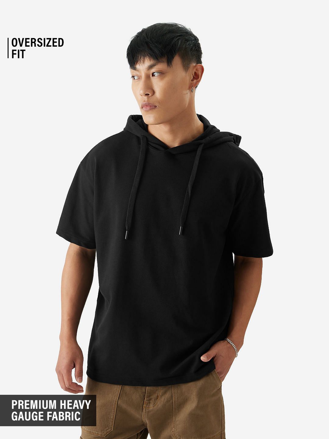 Buy Solid: Black Men Hooded T-Shirts Online