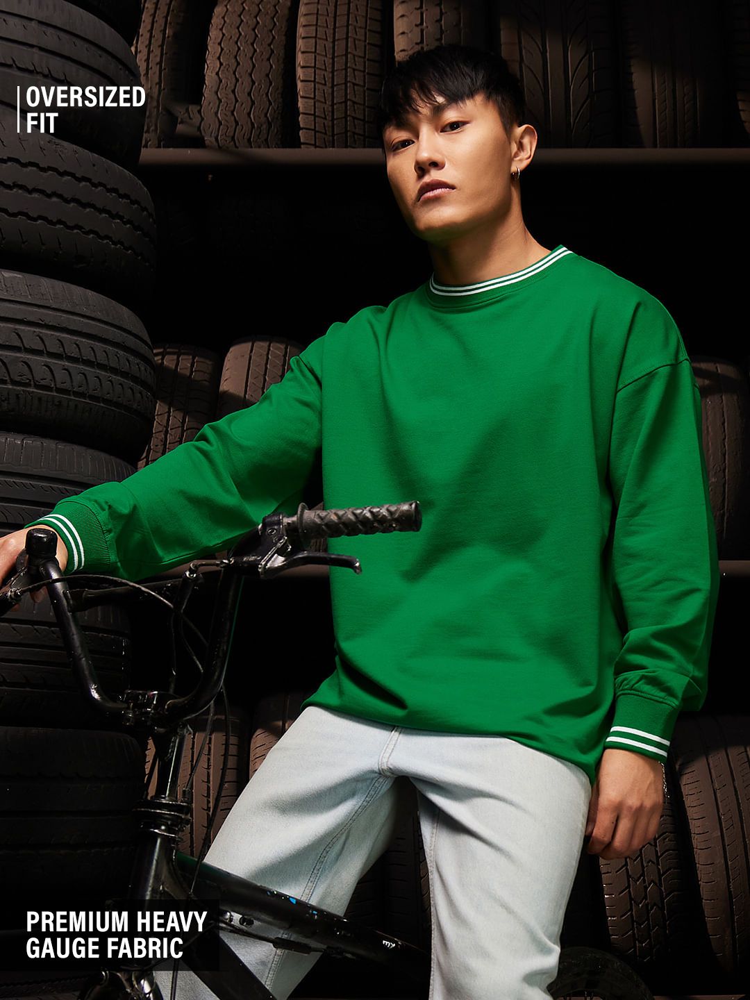 Buy Solids: Kelly Green Oversized Full Sleeve T-Shirt Online