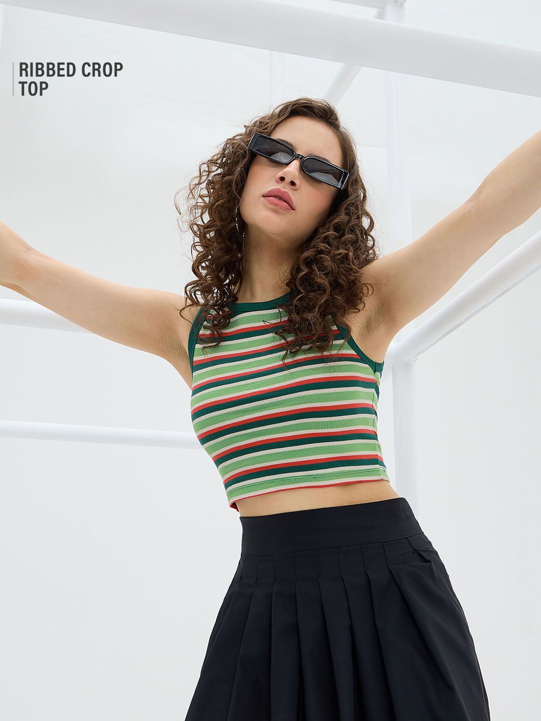 Buy Solids: Tropical Stripes Cropped Tank Tops online at The Souled Store.