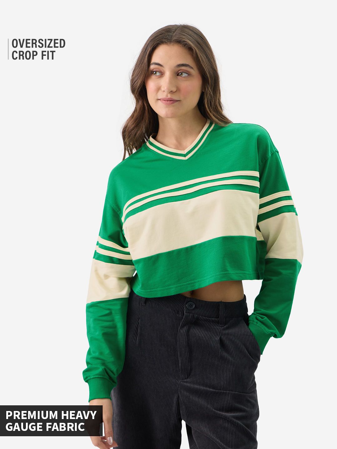 Buy TSS Varsity: Celadon Cream Women Oversized Cropped T-Shirts online ...