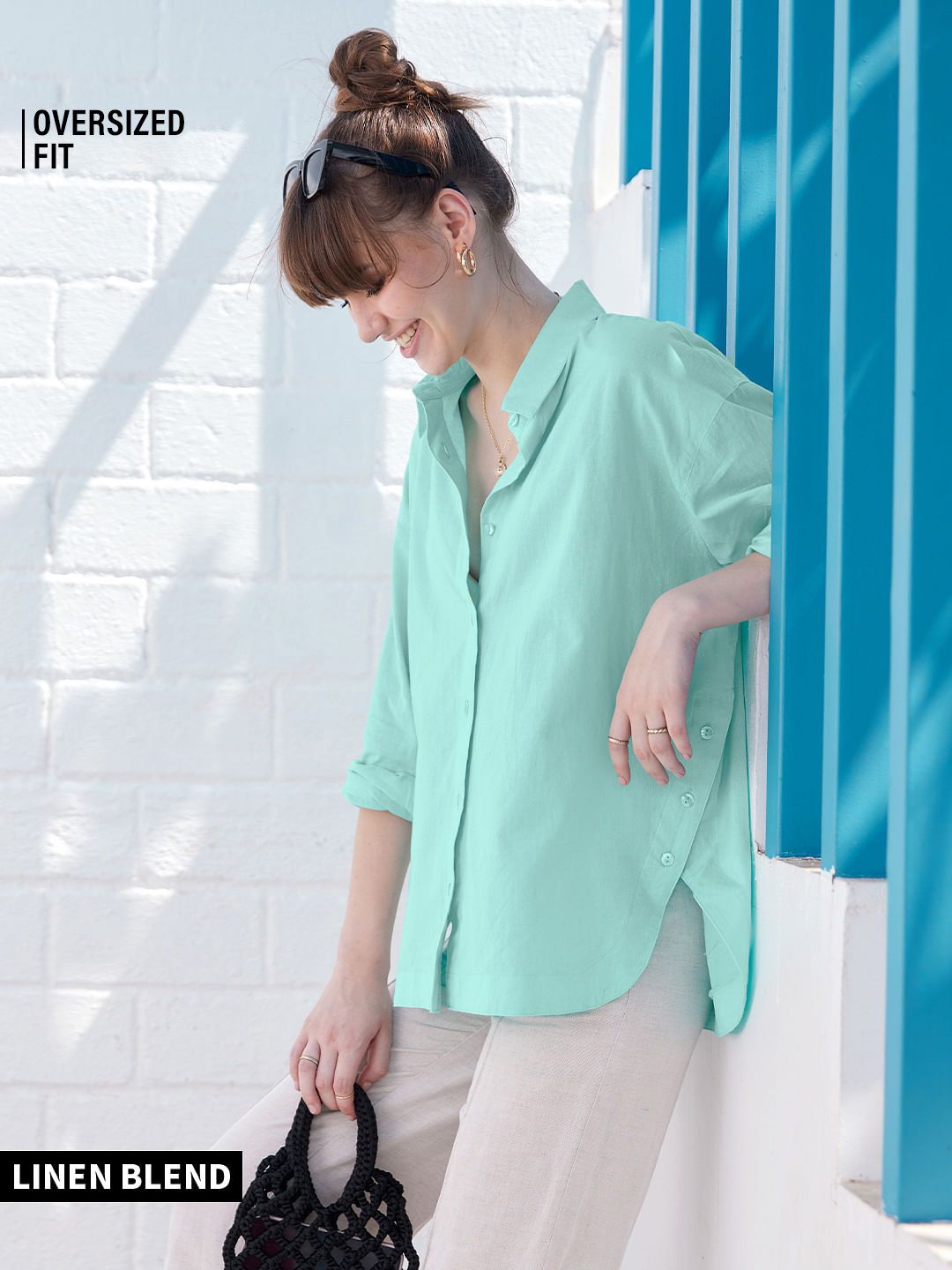 Buy Cotton Linen: Blue Tint Women Boyfriend Shirts online at The Souled ...