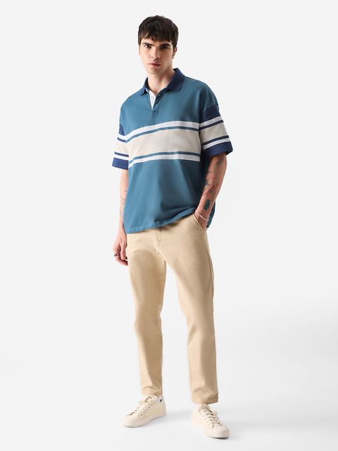 Buy Solids: Ocean Blue Colourblock Oversized Polo Online