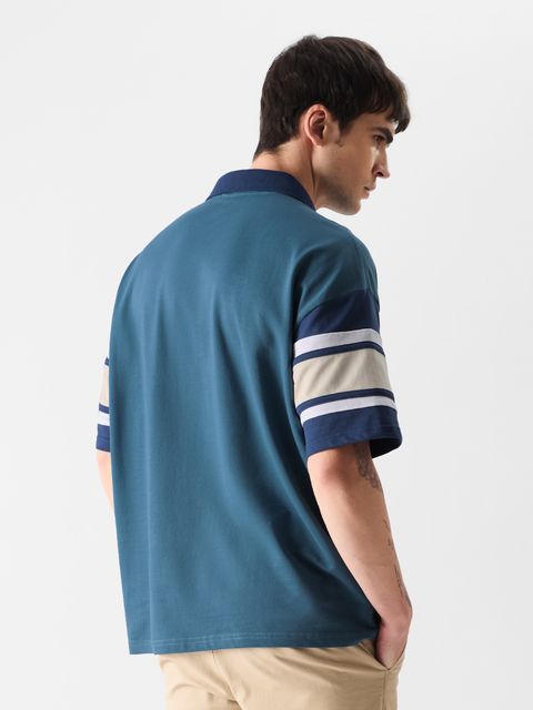 Buy Solids: Ocean Blue Colourblock Oversized Polo Online