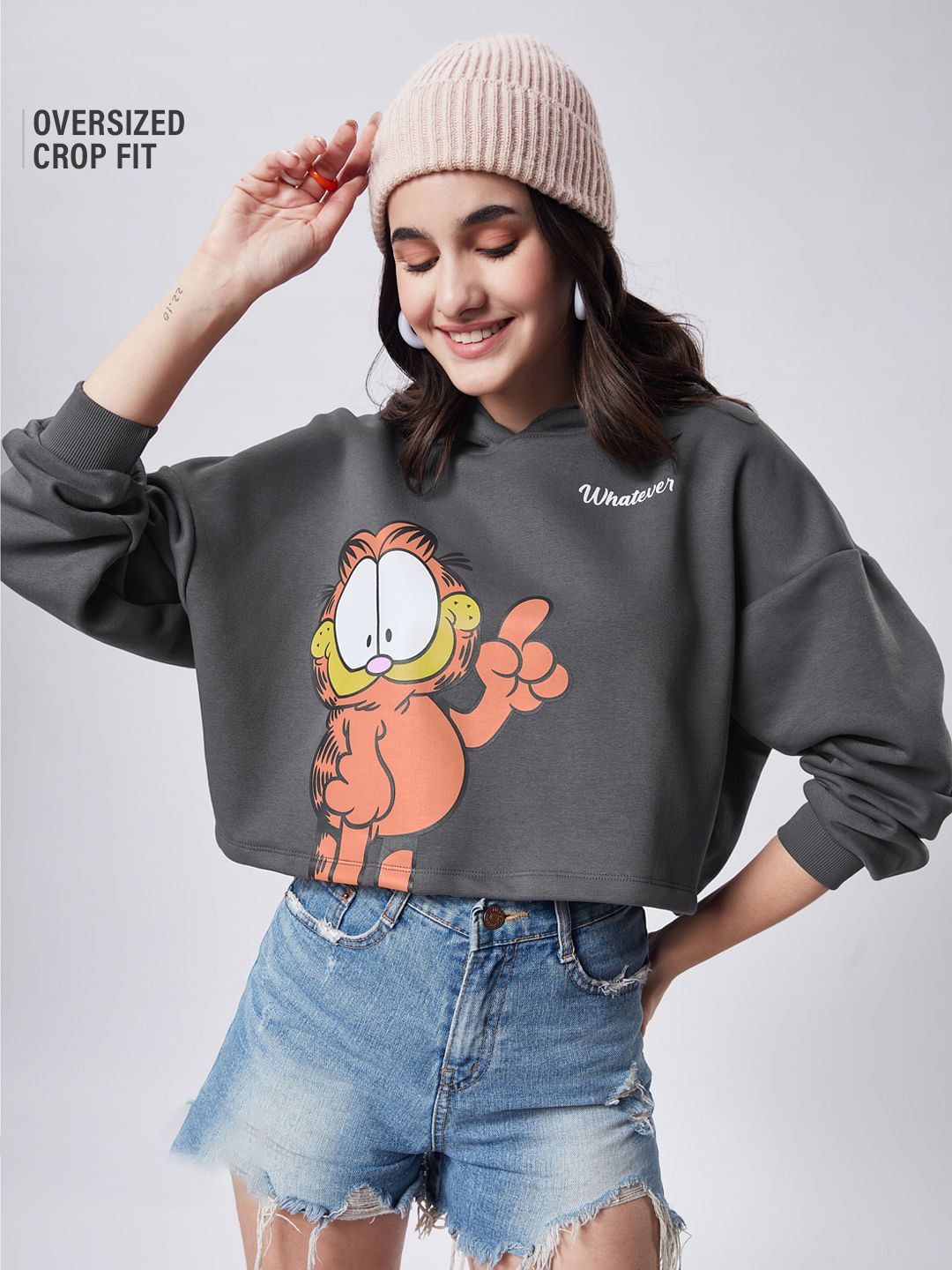 Buy Official Garfield: Cat Face Women Cropped Oversized Hoodies Online