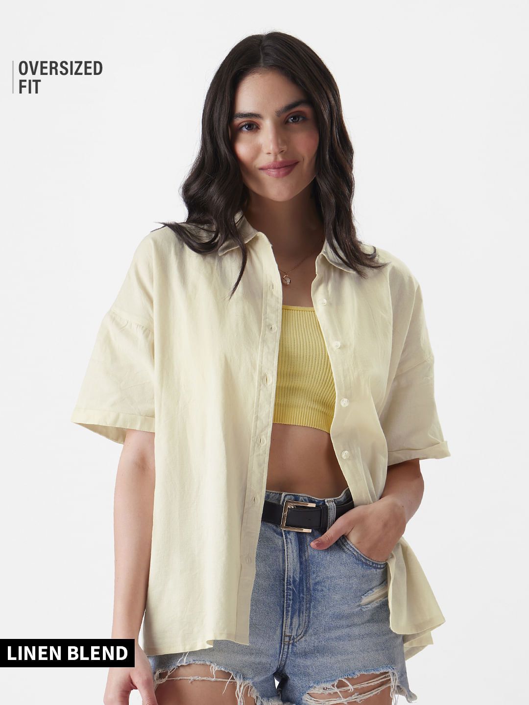 Buy Solids: Sandy Beige Boyfriend Shirt Online