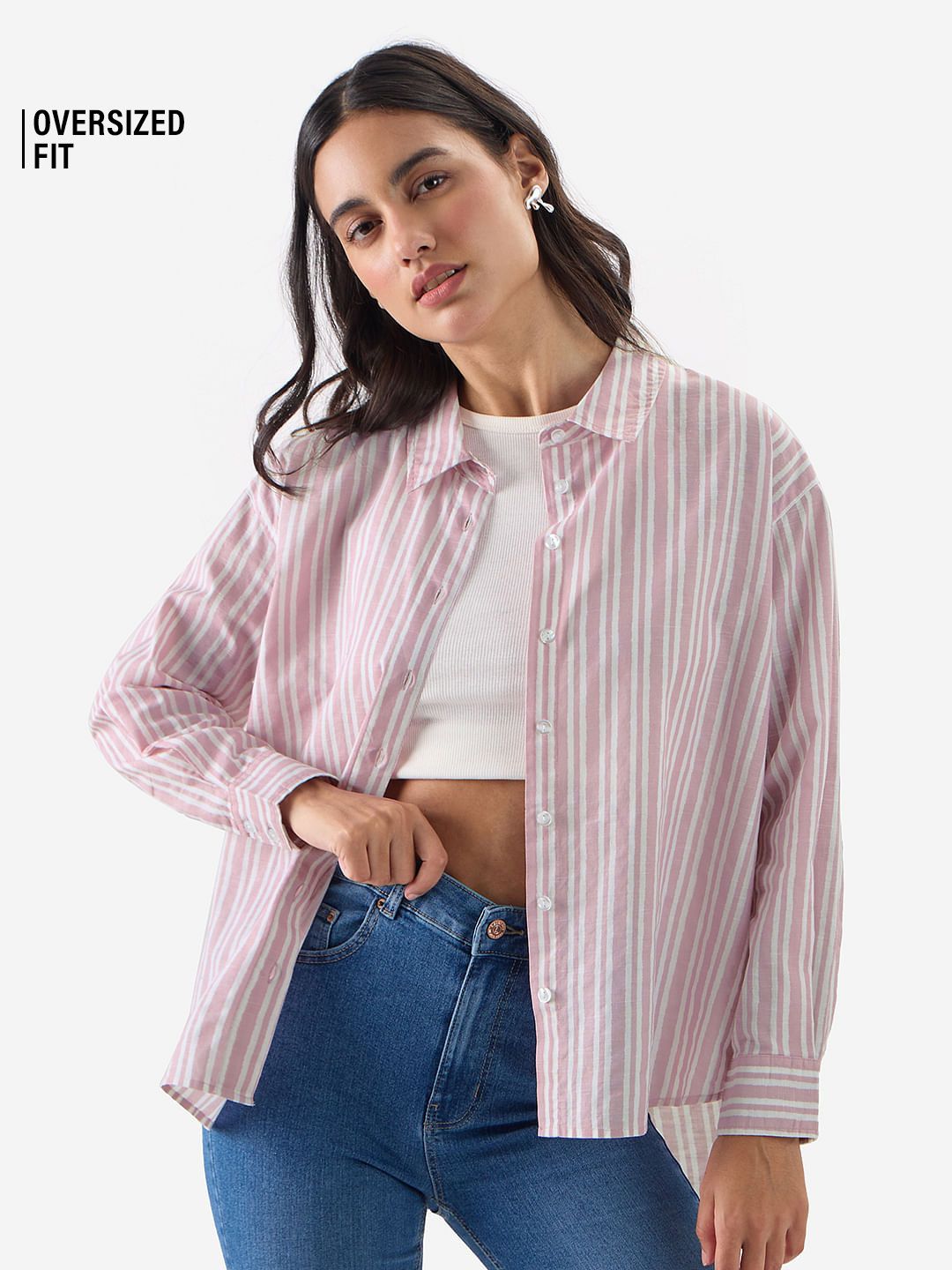 Buy Solids: Coral Stripes Women Boyfriend Shirts online at The Souled Store.