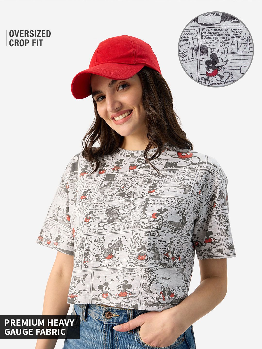 Buy Mickey Mouse: Comic Pattern Women Oversized Cropped T-Shirts online ...