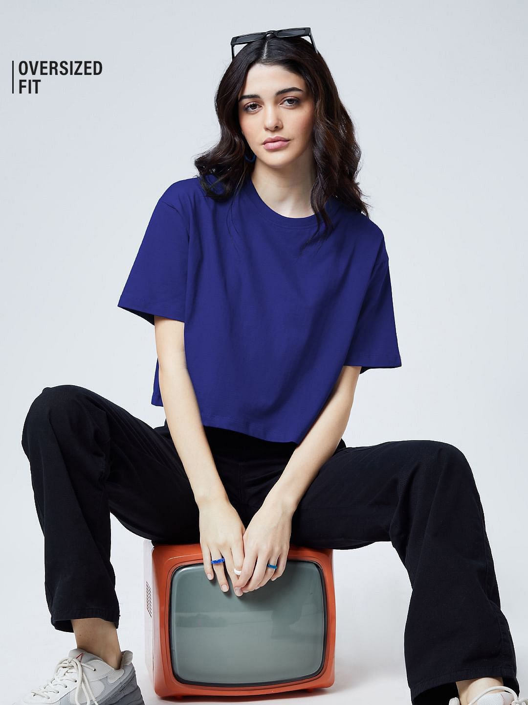 Buy Solids: Electric Blue (Oversized) Women's Oversize Crop Tops online ...