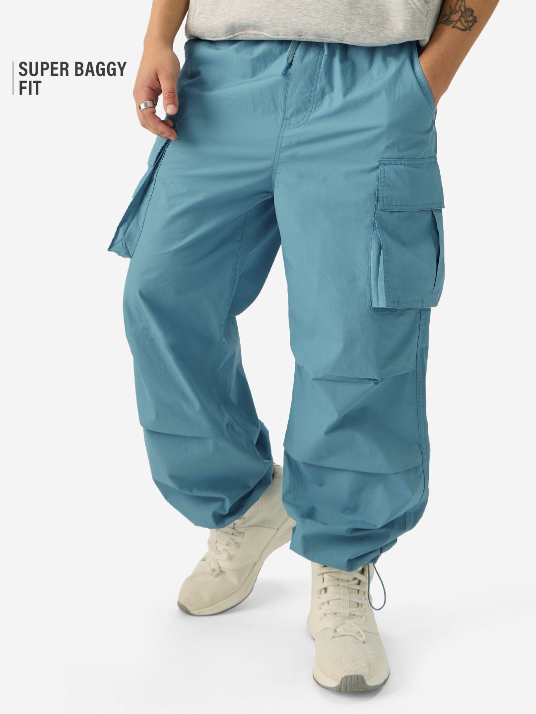 Buy Dusky Blue Men Parachute Pants Online