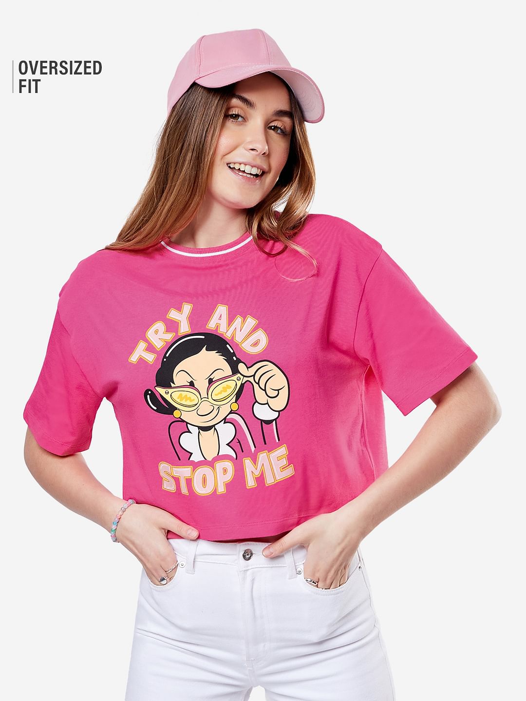 Buy Popeye Try And Stop Me Women Oversized Cropped T Shirts Online At