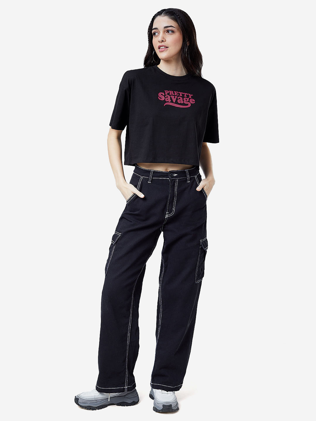 Buy Pretty Savage Women Oversized Cropped T Shirts Online At The Souled