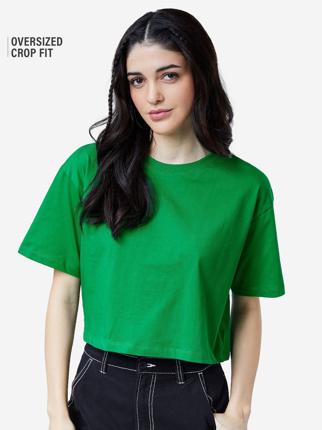 Buy Solids: Green (Oversized) Women Oversized Cropped T-Shirts online ...