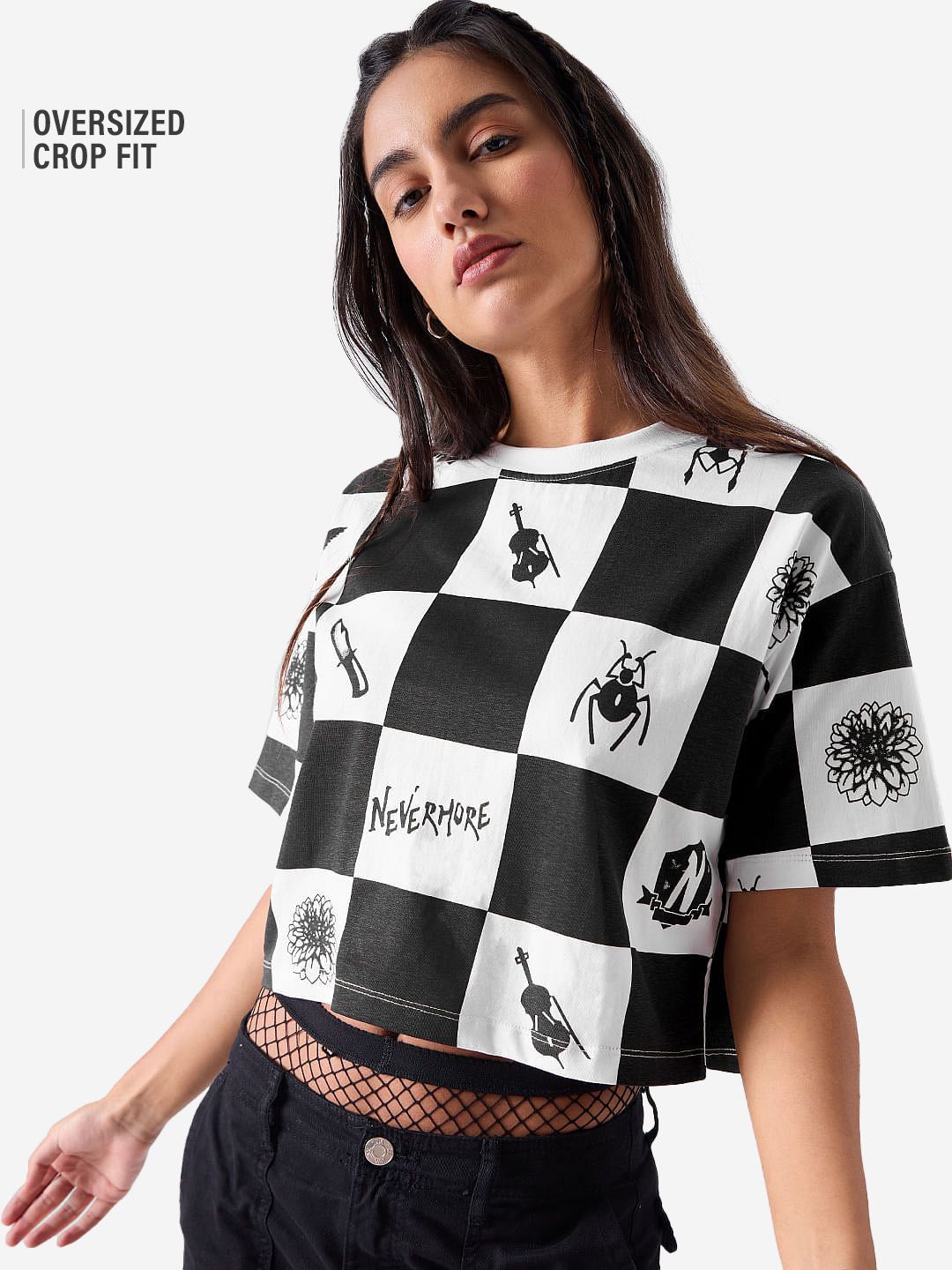 Buy Wednesday: Icons Pattern Women Oversized Cropped T-Shirts online at ...