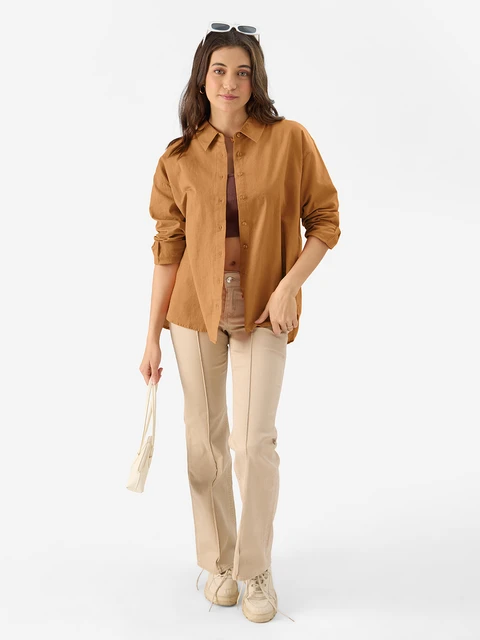 Buy Cotton Linen: Earthy Rust Women Boyfriend Shirts online at The ...