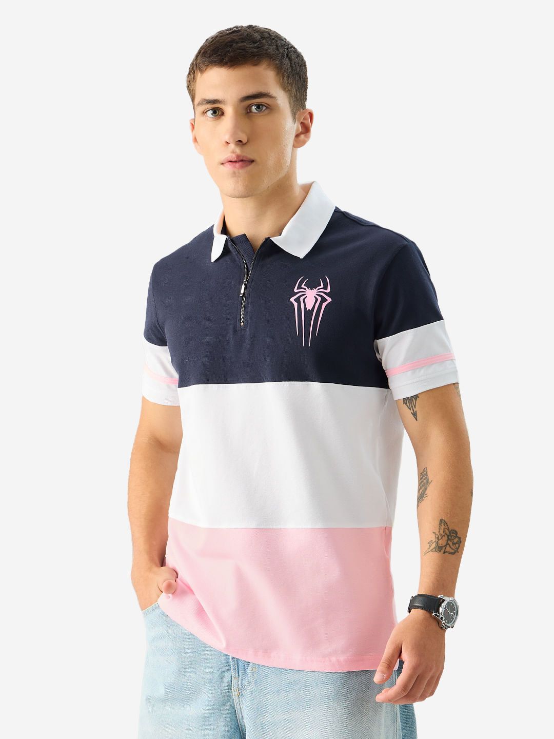 Buy Spider-Man: Logo (Colourblock) Men Zipper Polos Online