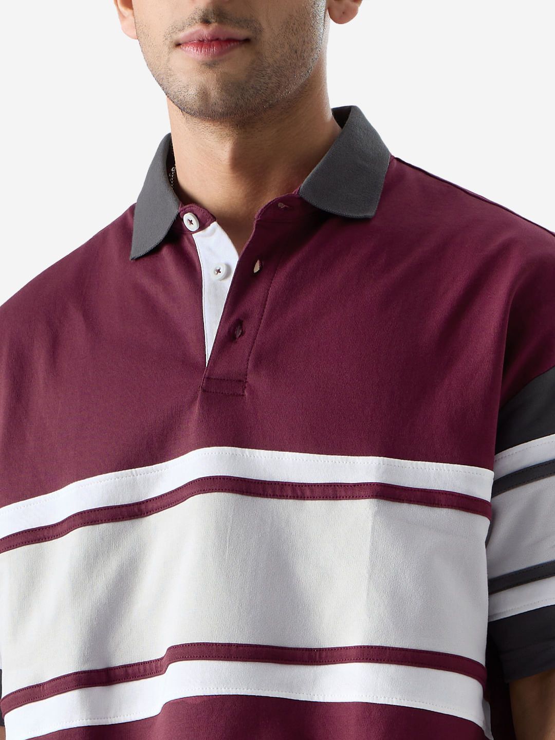 Buy Solids: Maroon Colourblock Oversized Polo Online