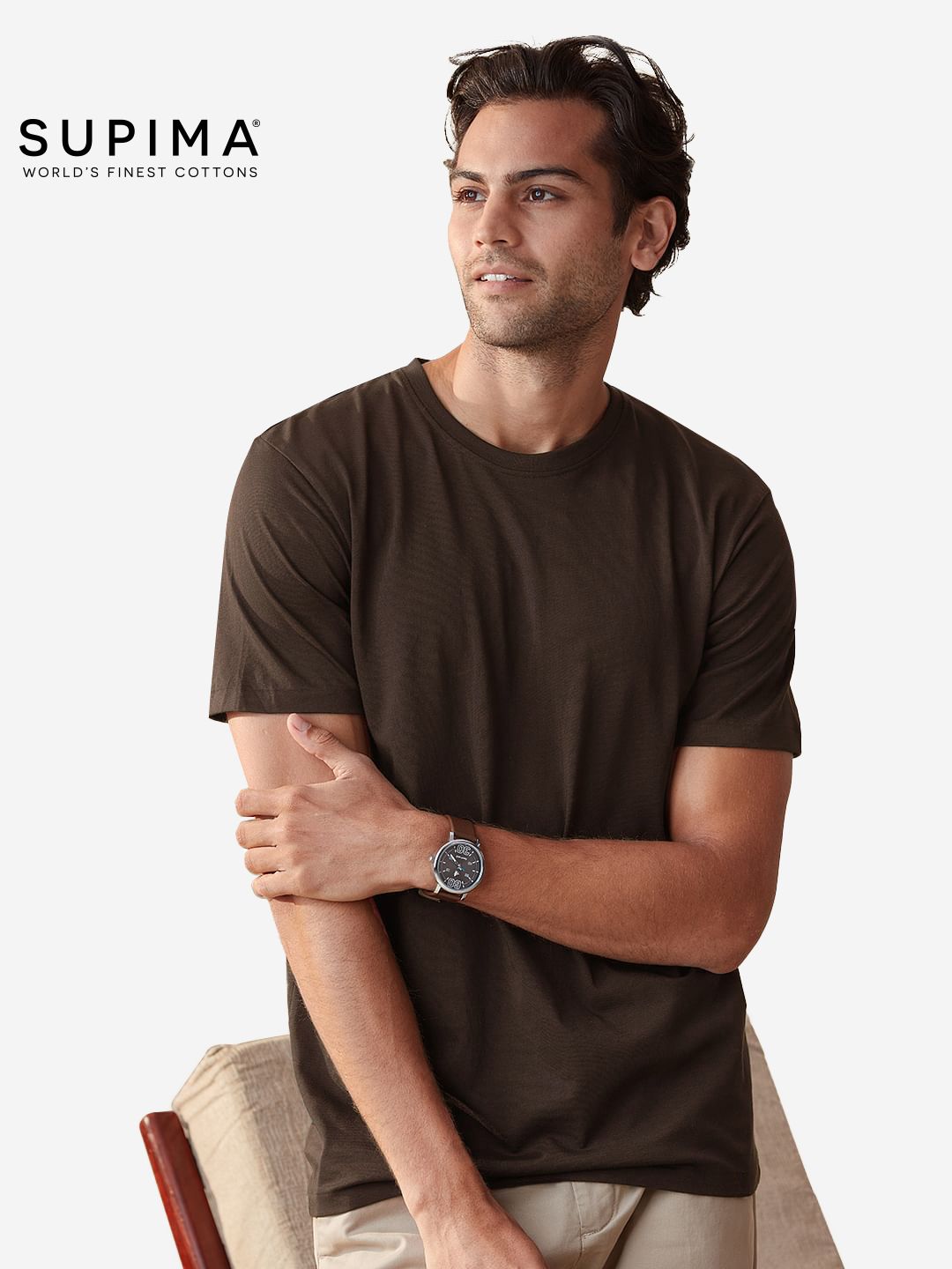 Buy Supima Cotton Chocolate Brown Half Sleeve T-shirts Online.