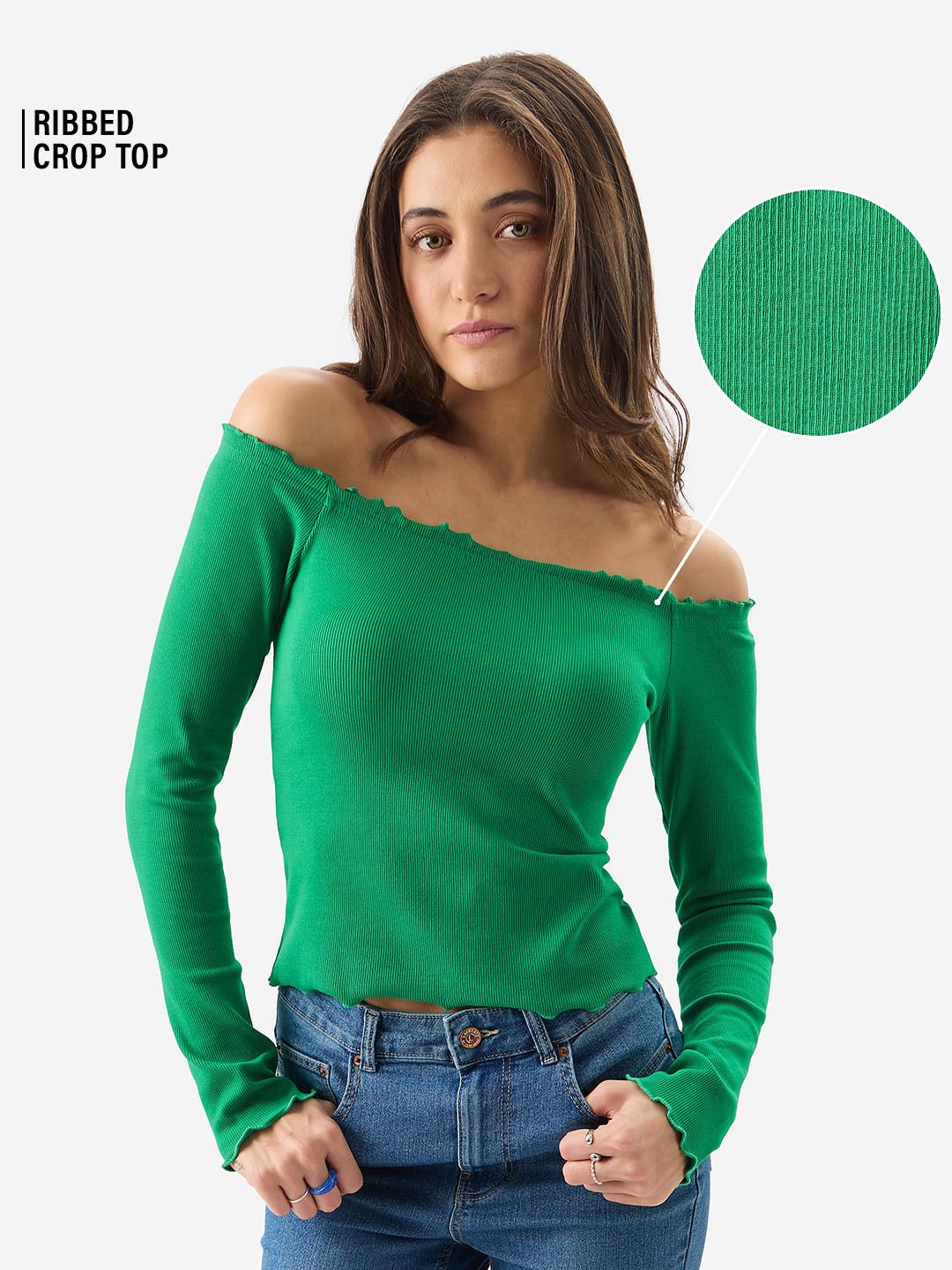Buy Kelly Green Ribbed Top Women Full Sleeves Tops online at The Souled ...