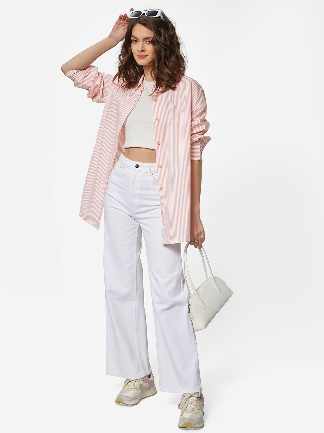 Buy Solids: Pink Stripes Boyfriend Shirt Womens Online