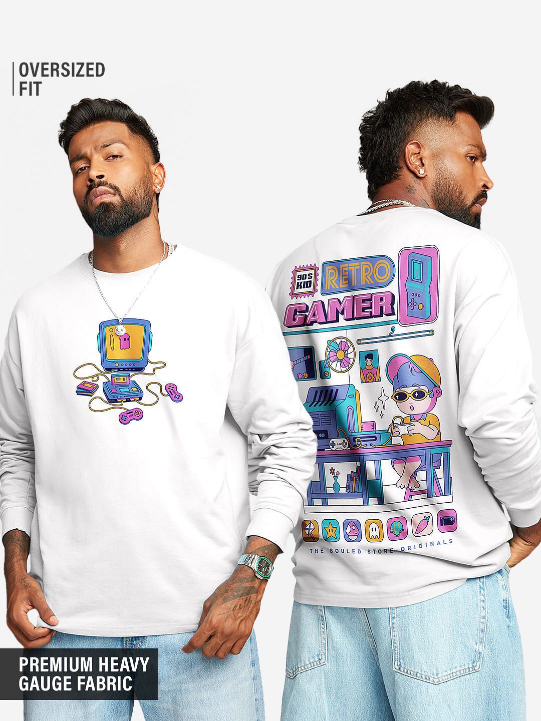 Buy TSS Originals: Retro Gamer Oversized Full Sleeve T-Shirts Online
