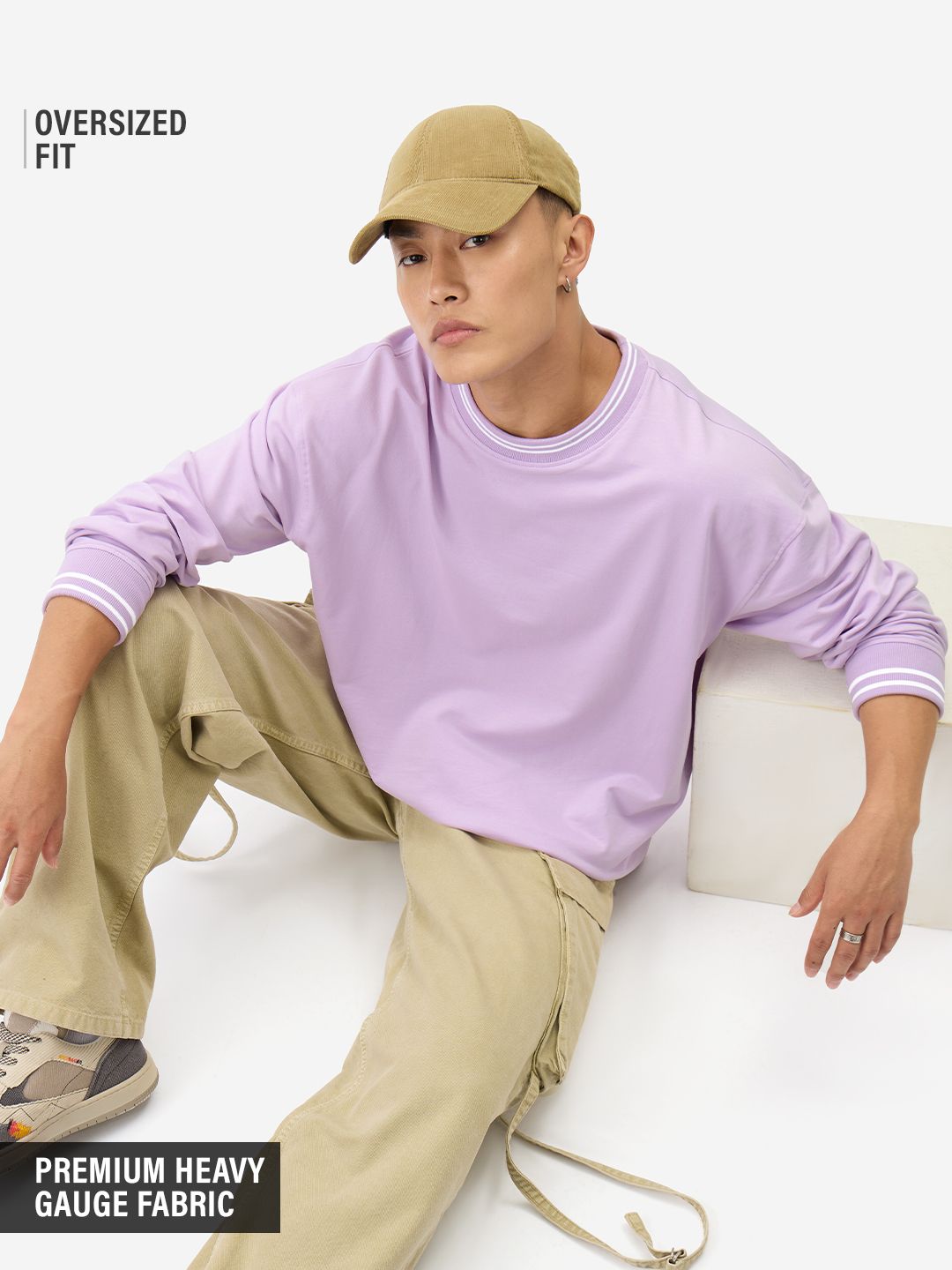Buy Solids: Pale Purple Oversized Full Sleeve T-Shirt Online
