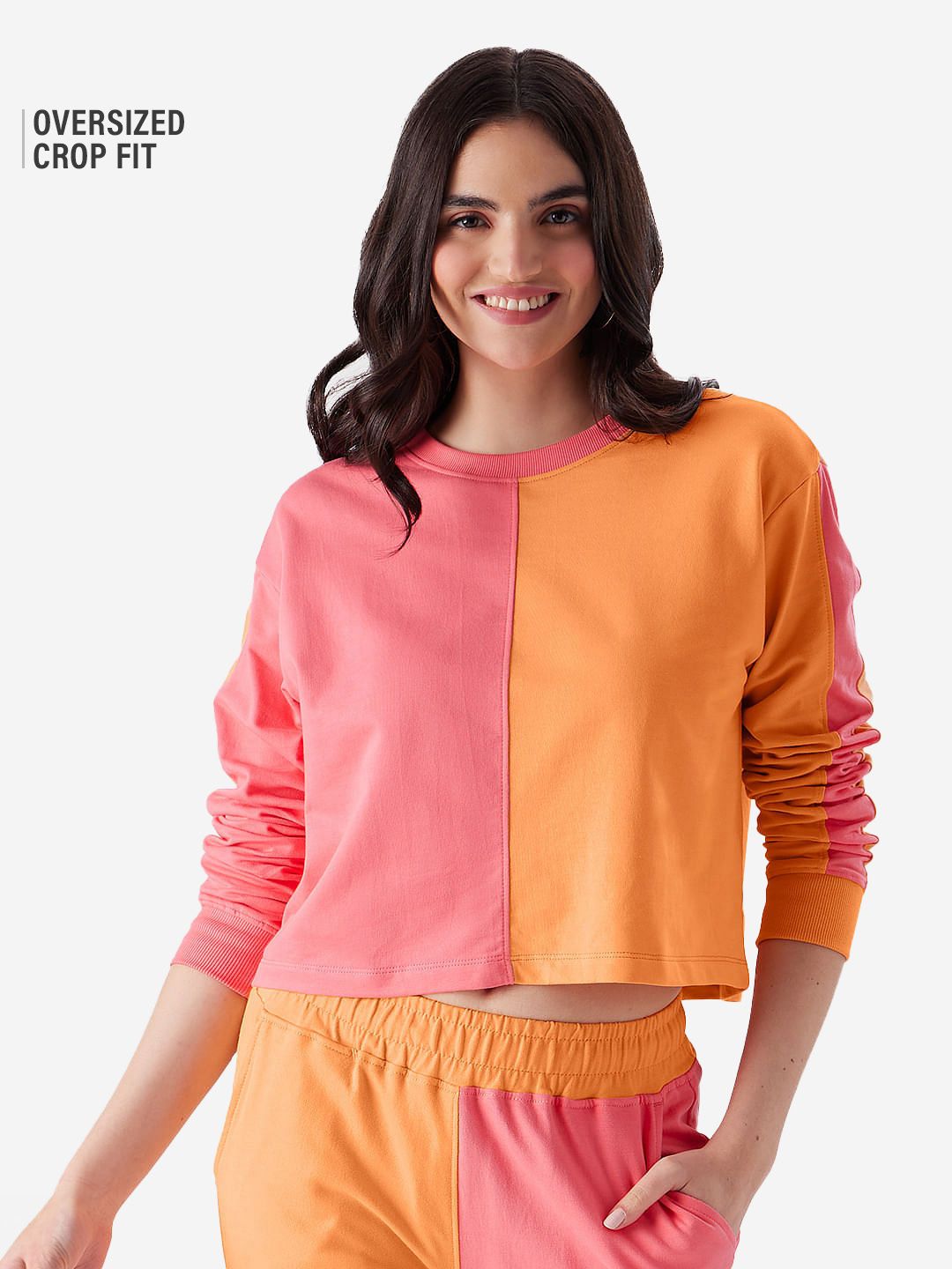 Buy Solids: Orange, Pink (Colourblock) Women Full Sleeves Tops online ...