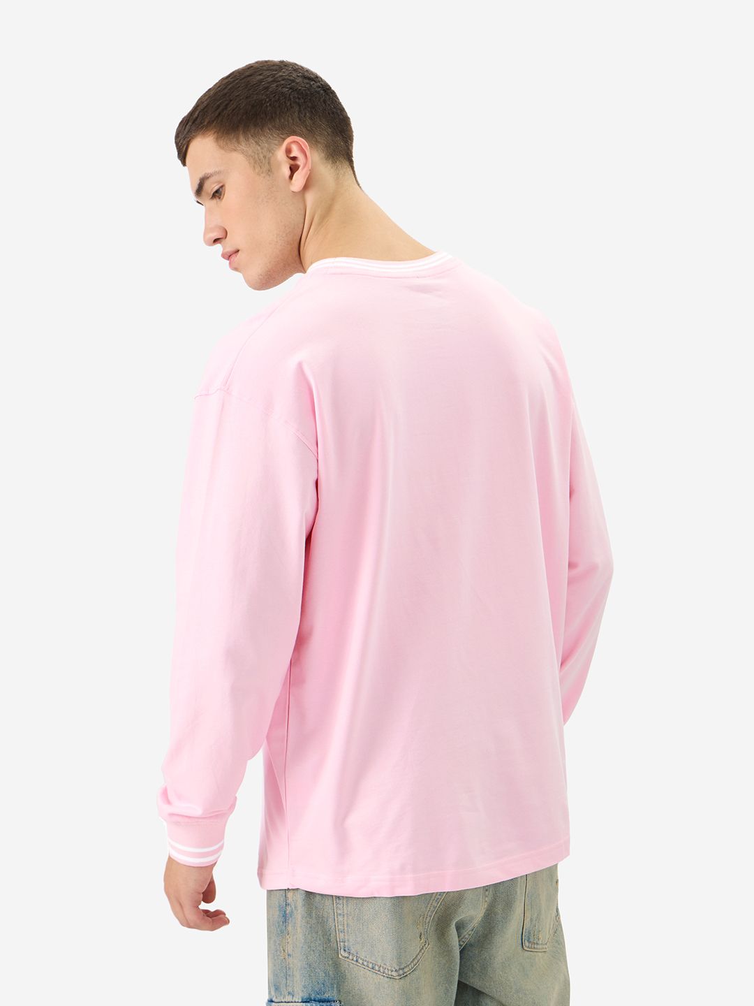 Buy Solids: Pastel Pink Oversized Full Sleeve T-Shirt Online