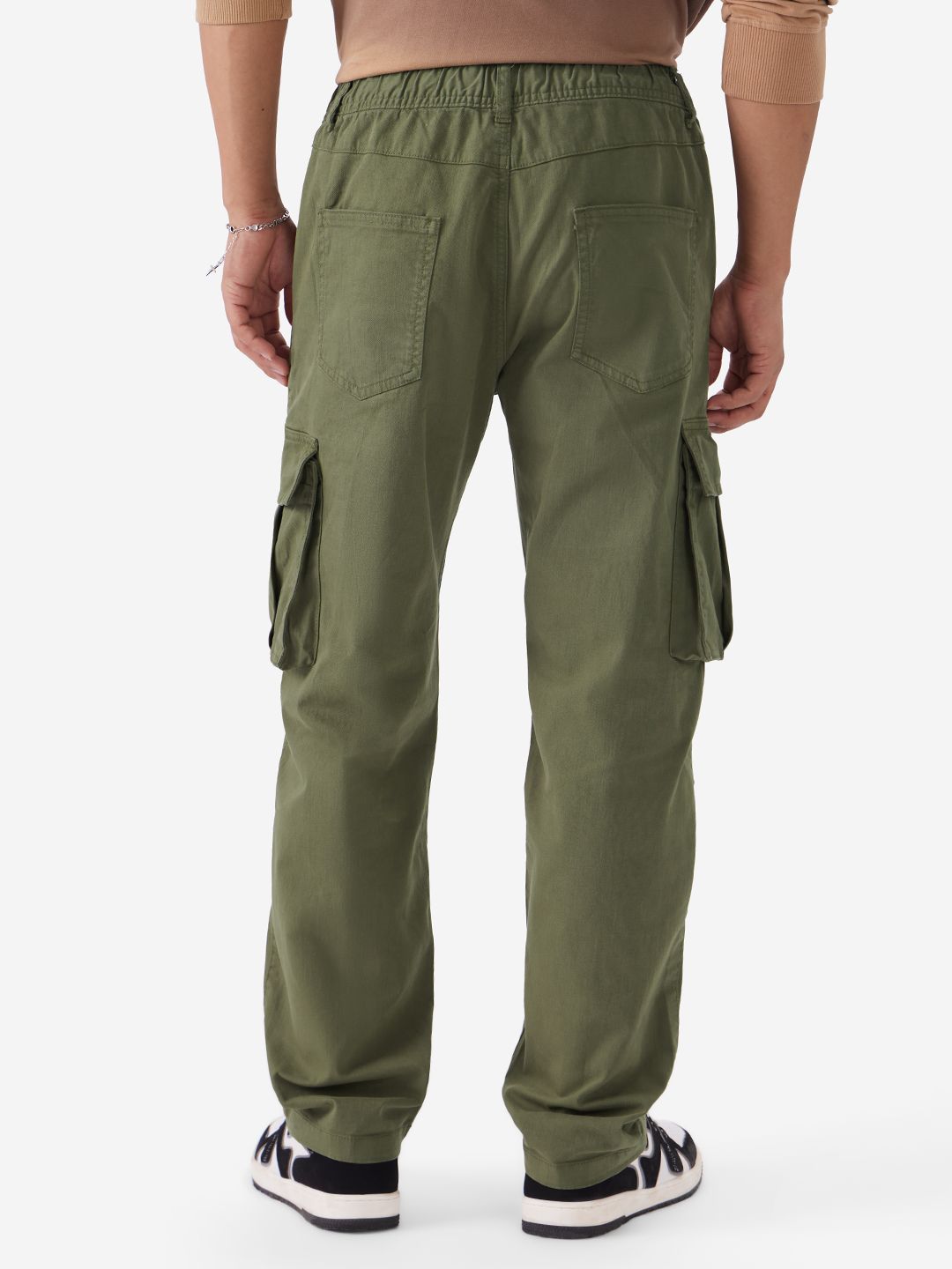 Buy Solids: Moss Green Men Cargo Joggers Online
