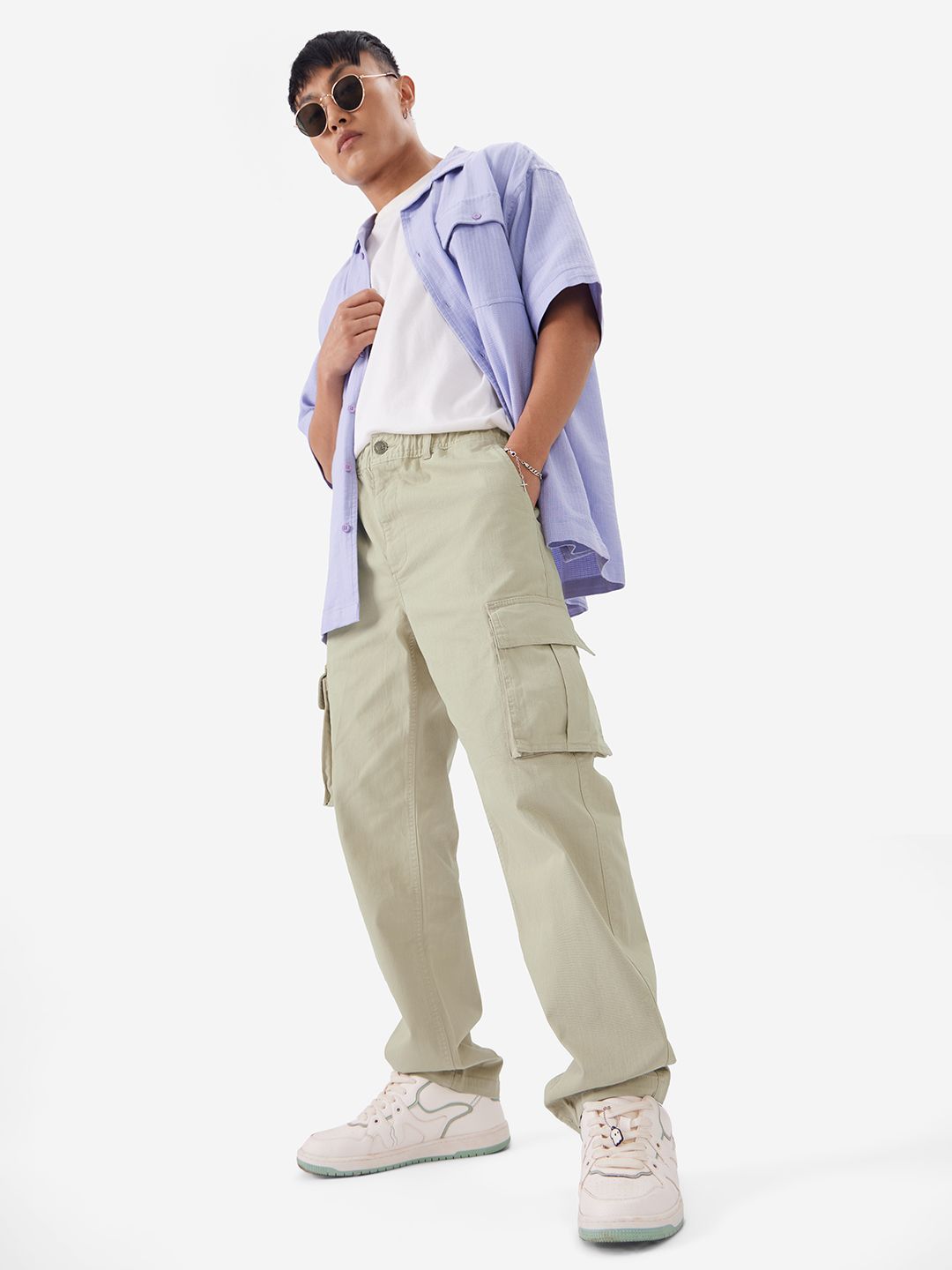 Buy Solids: Light Green Men Cargo Joggers Online