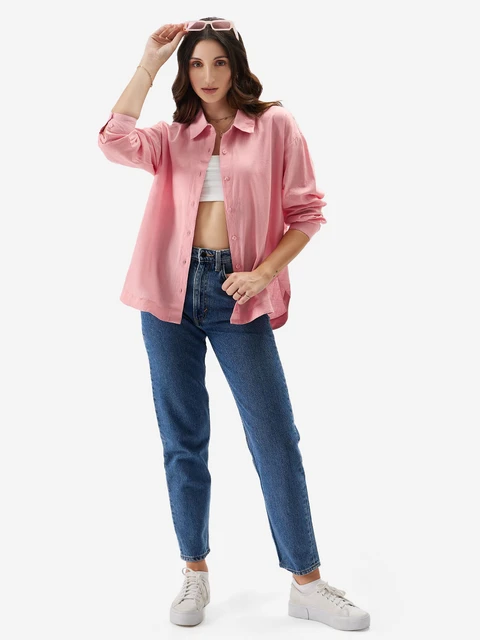 Buy Cotton Linen: Pink Women Boyfriend Shirts online at The Souled Store.