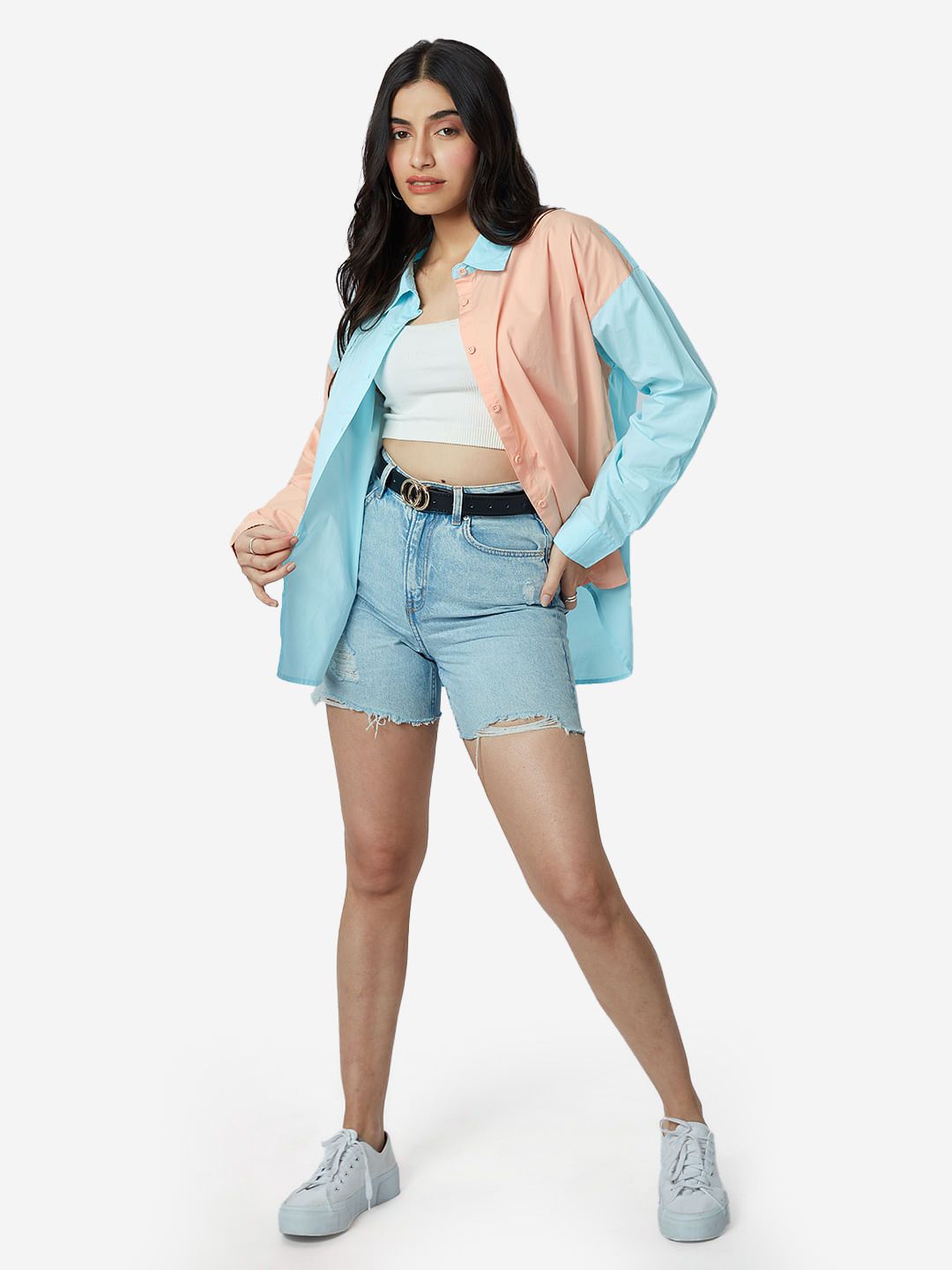 Buy Colourblock: Powder Blue & Pink Womens Shirt Online