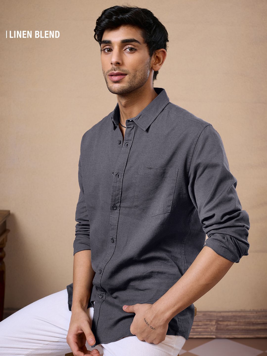 Buy Solids Dark Grey Men's Shirt Online