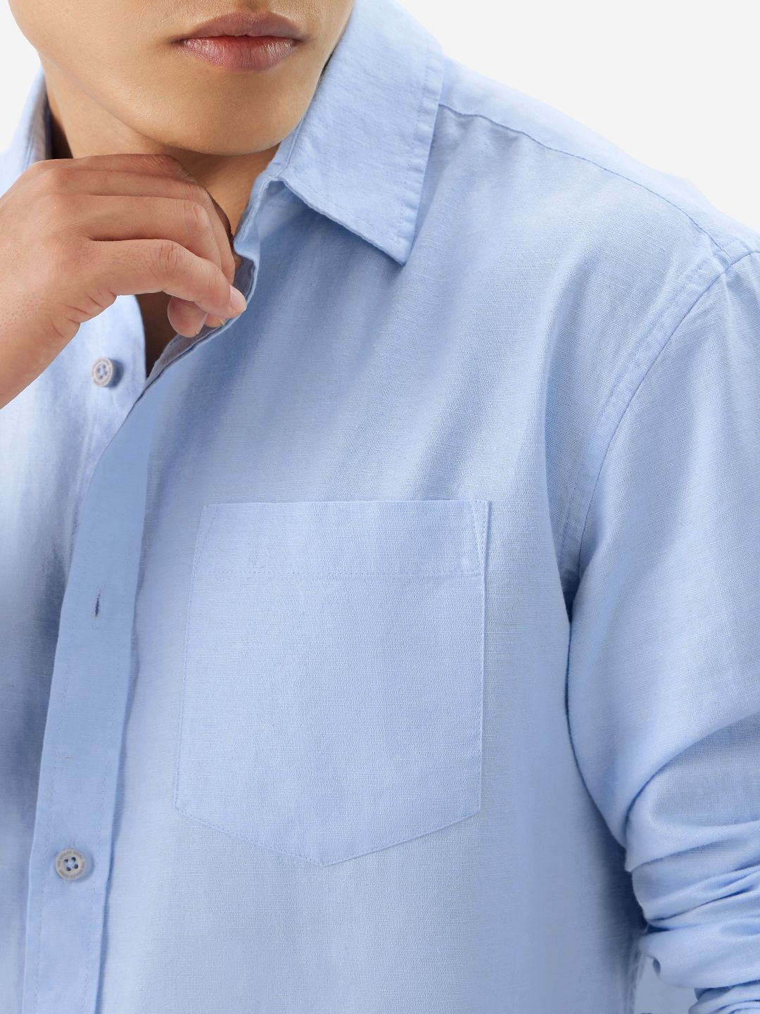 Buy Solids: Sky Blue Cotton Linen Shirts Online