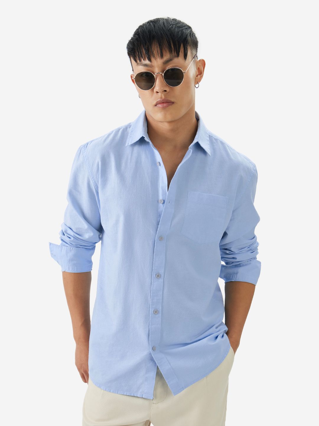 Buy Solids: Sky Blue Cotton Linen Shirts Online