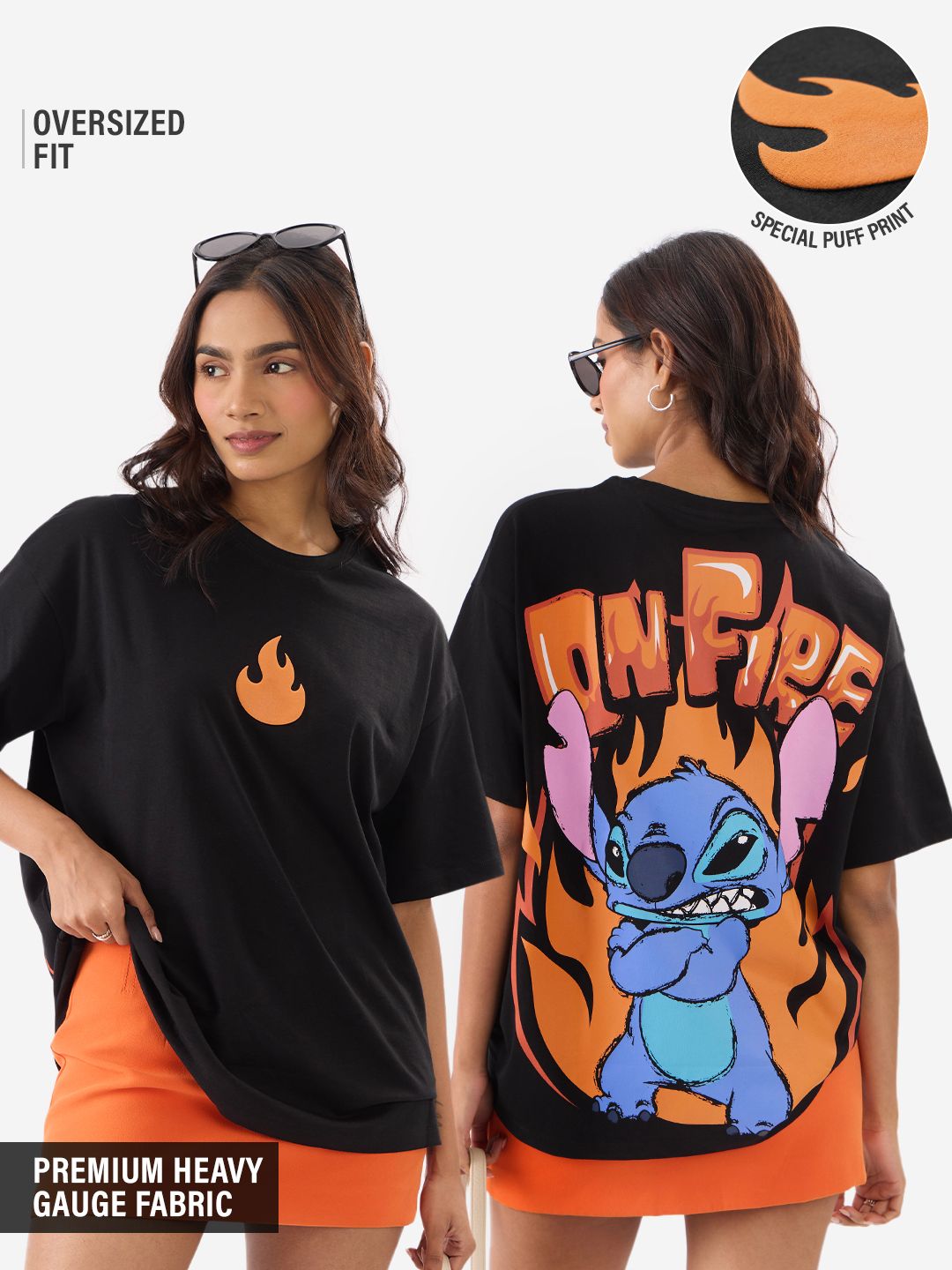 Buy Disney: Stitch On Fire Women Oversized T-Shirts Online