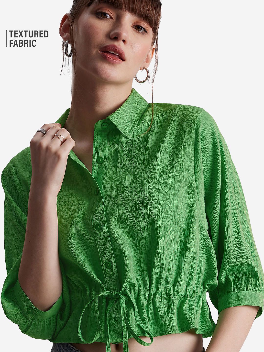 Buy Textured Top: Groovy Green Cropped Shirts online at The Souled Store.