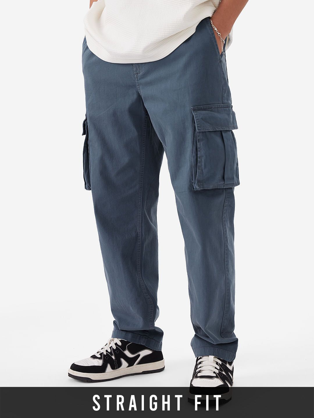 Buy Solids: Orion Blue Men Cargo Joggers Online
