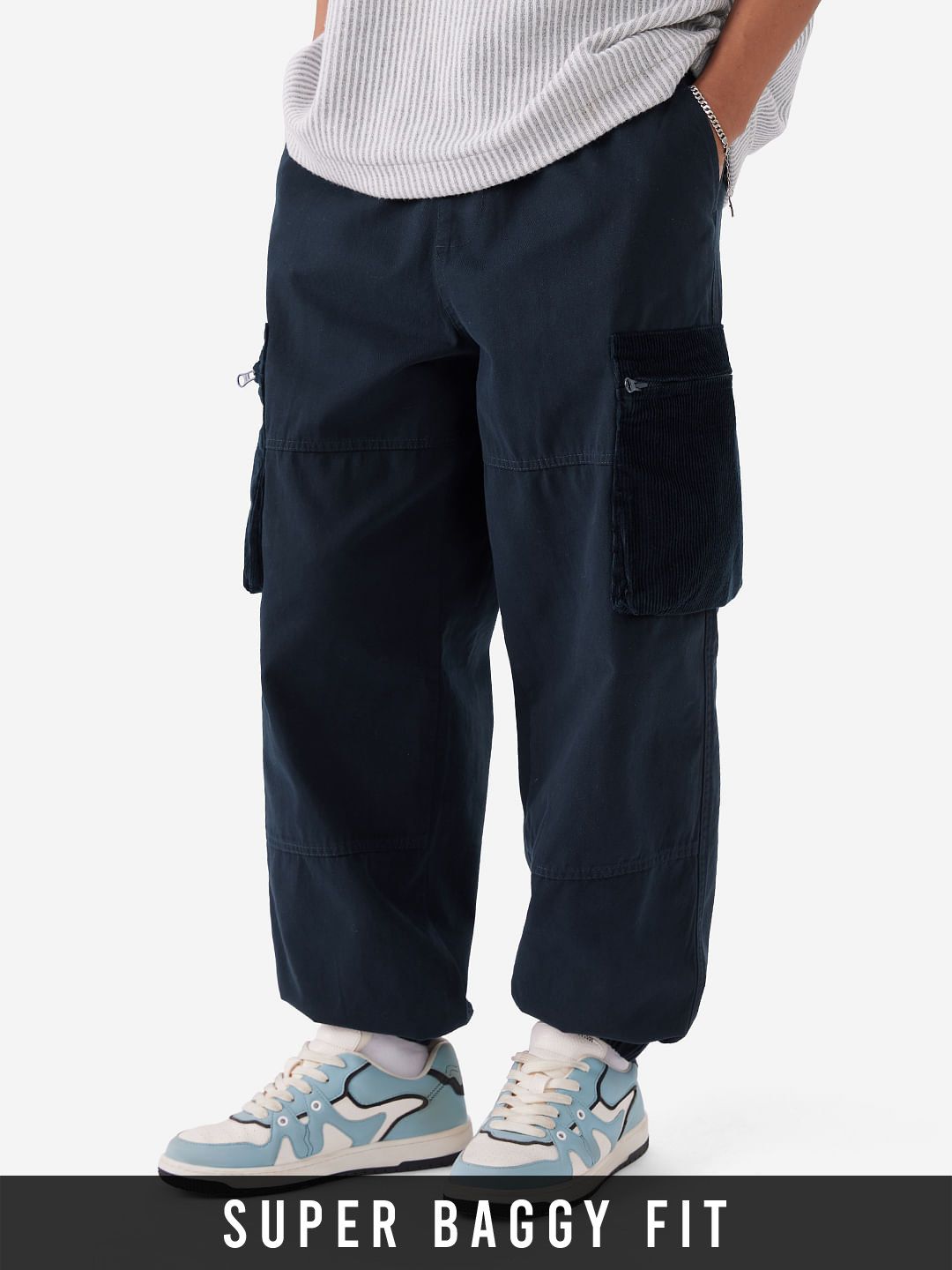 Buy Solids Navy Blue Men Cargo Pants Online