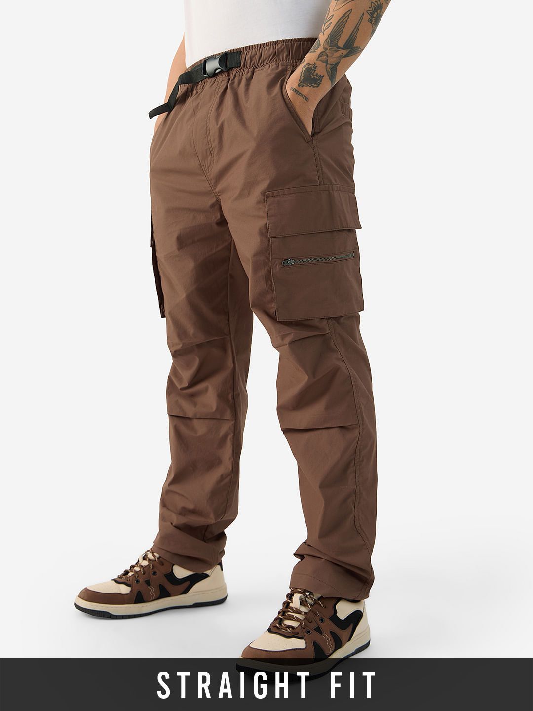 Buy Solids: Mocha Brown Men Parachute Pants Online