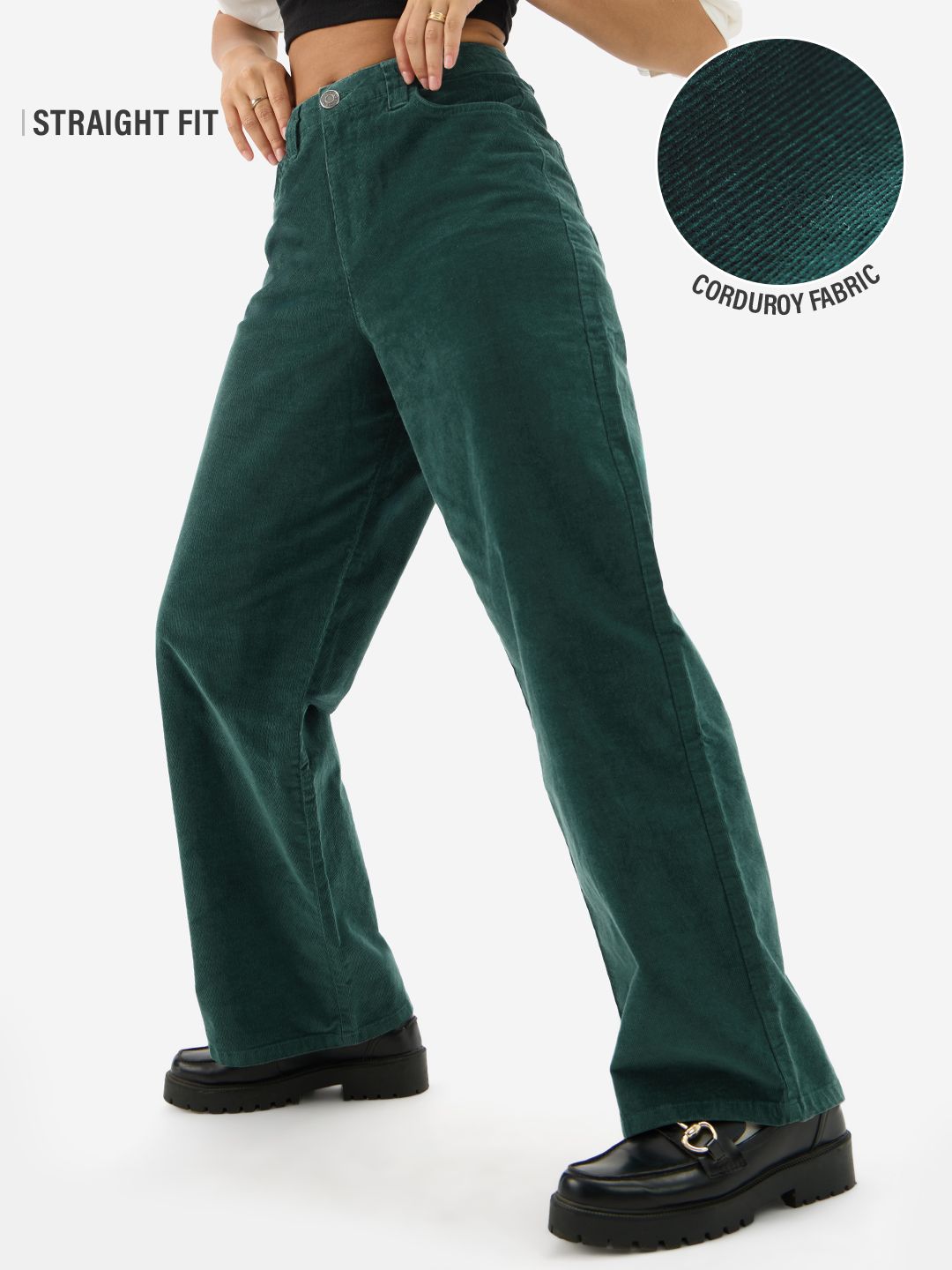 Buy Solids: Emerald Green (Corduroy) Women Pants Online
