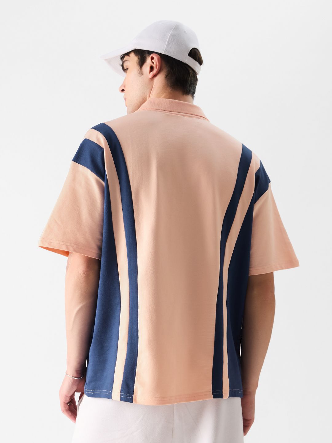 Buy Solids: Pink & Navy Logo Oversized Polo Online